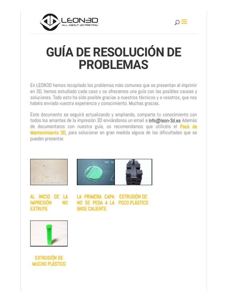 Guía de Resolución de Problemas en Impresión 3D - Leon3d | PDF