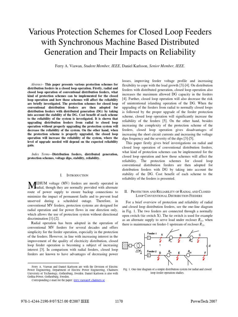Various Protection Schemes For Closed Loop Feeders With Synchronous Machine Based Distributed ...