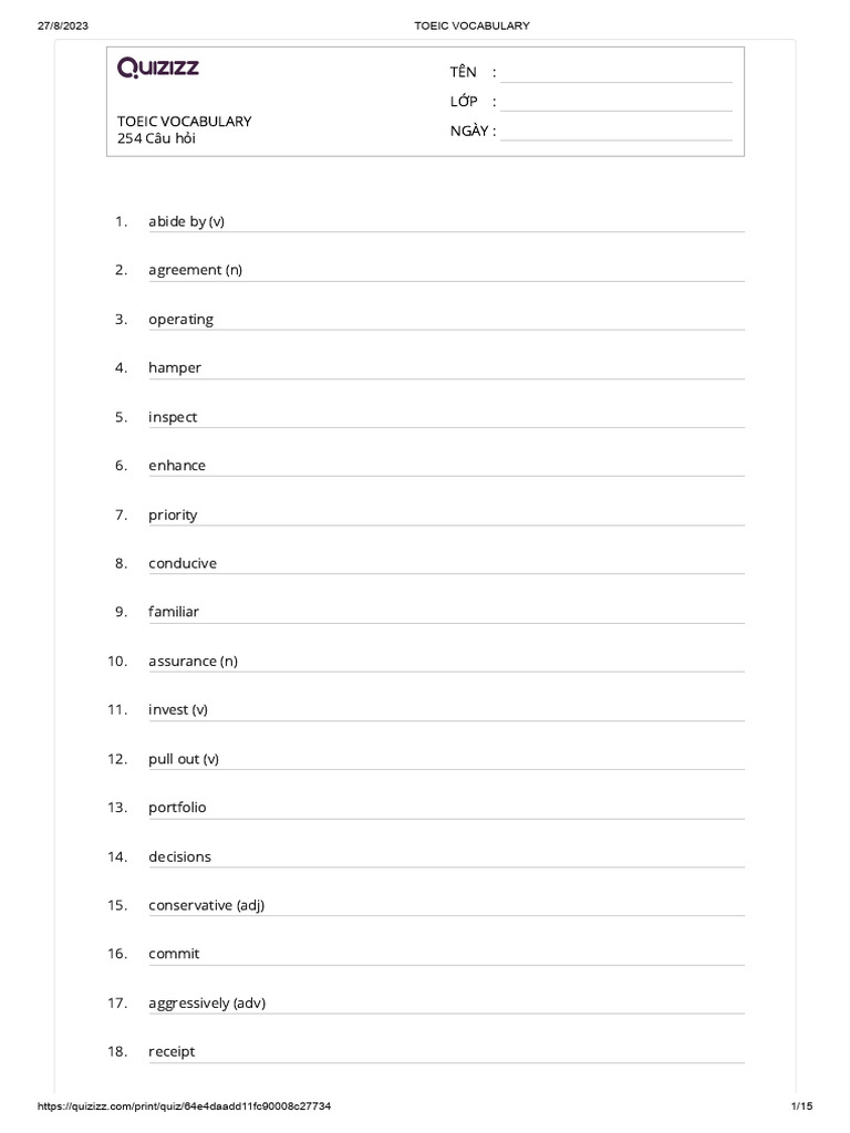 Toeic Vocabulary | PDF