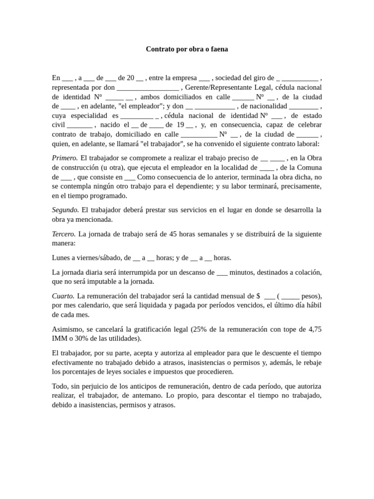 Contrato Por Obra o Faena | PDF | Salario