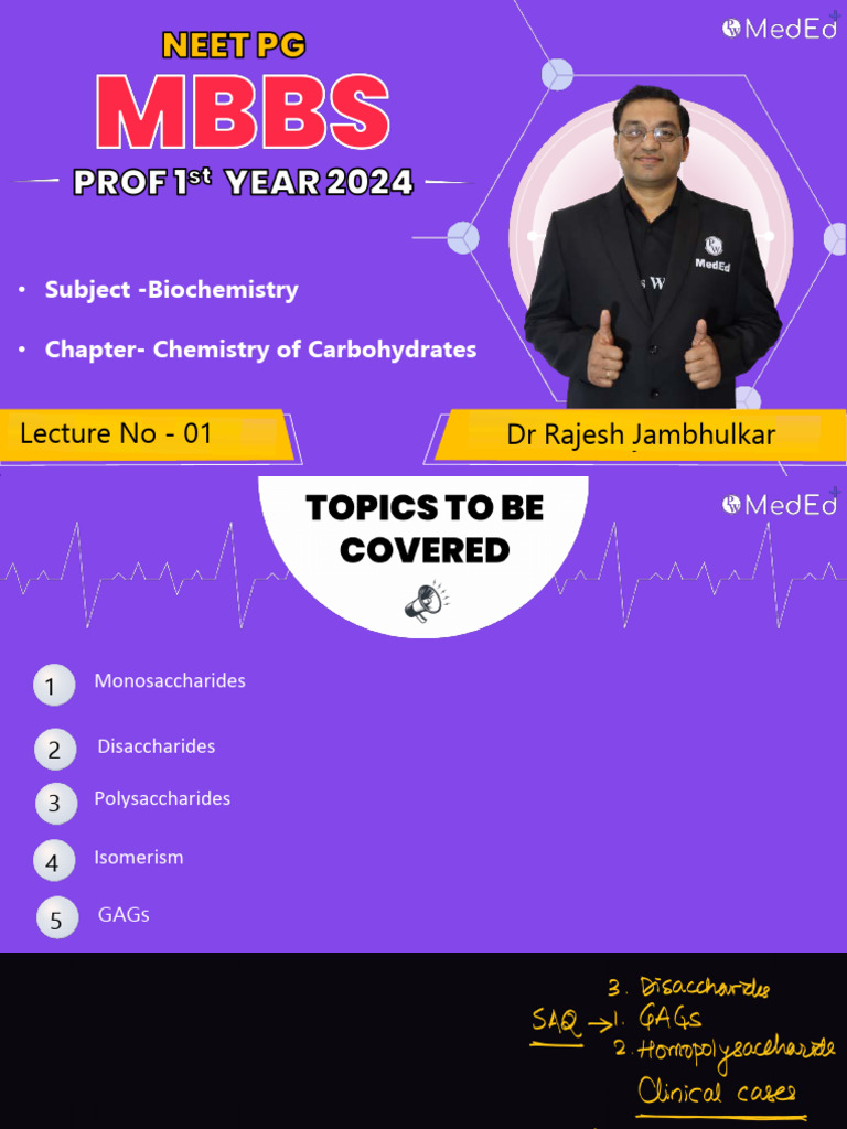 Chemistry of Carbohydrates 01: Class Notes - (MBBS Prof 1st Year) | PDF