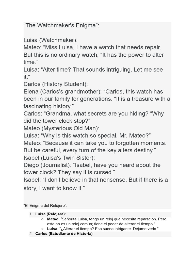 Drama Script-Watchmaker's Enigma | PDF