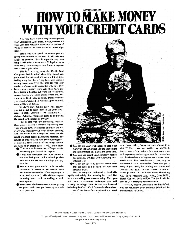 Make Money With Your Credit Cards Ad by Gary Halbert Swipe File Archive ...