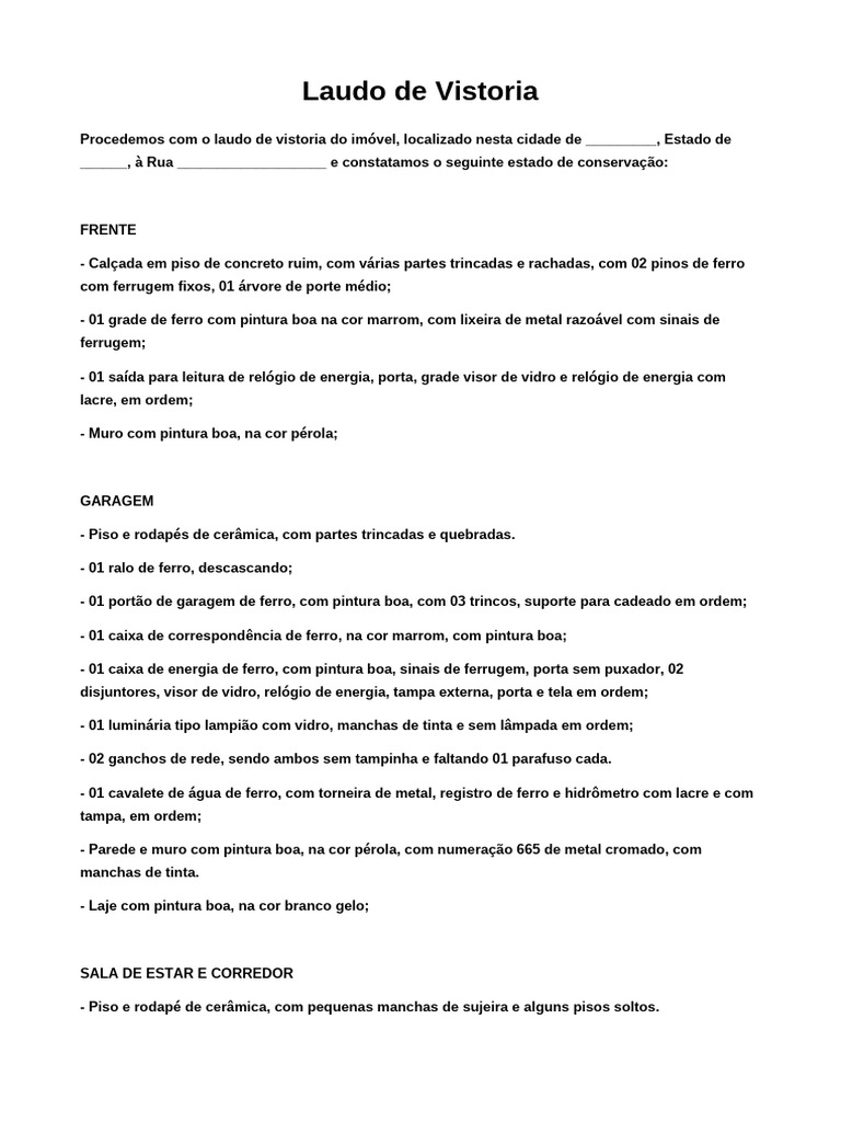 Modelo Laudo de Vistoria Residencial | PDF