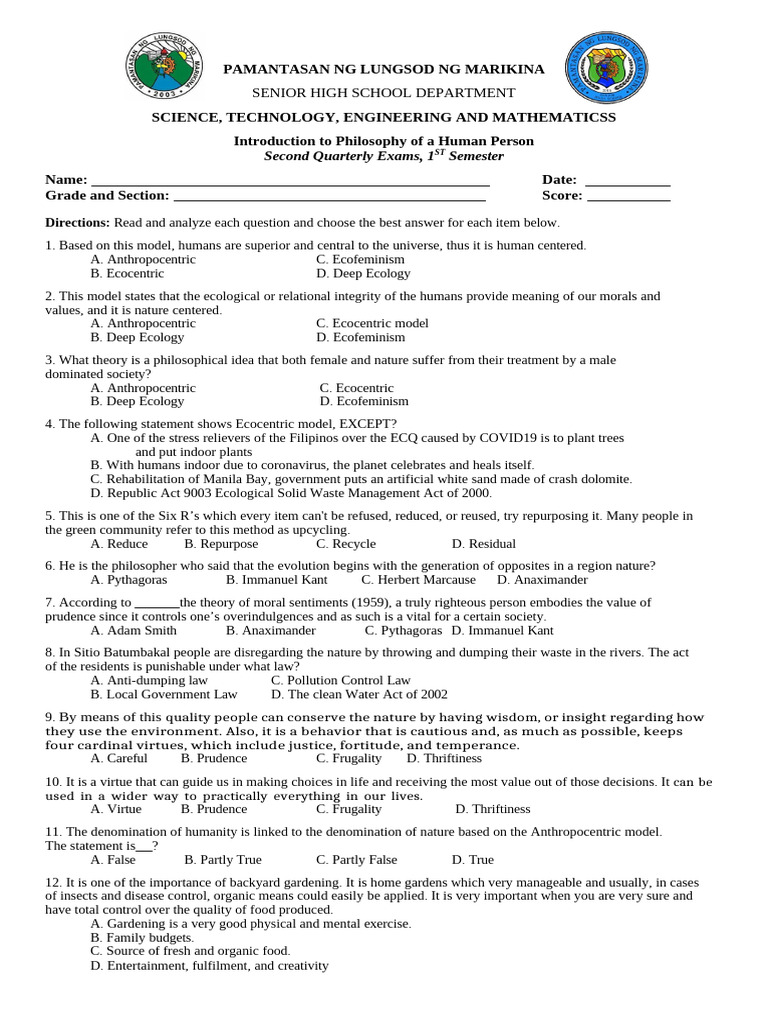 Philosophy Final Exam 2nd Quarter. | PDF