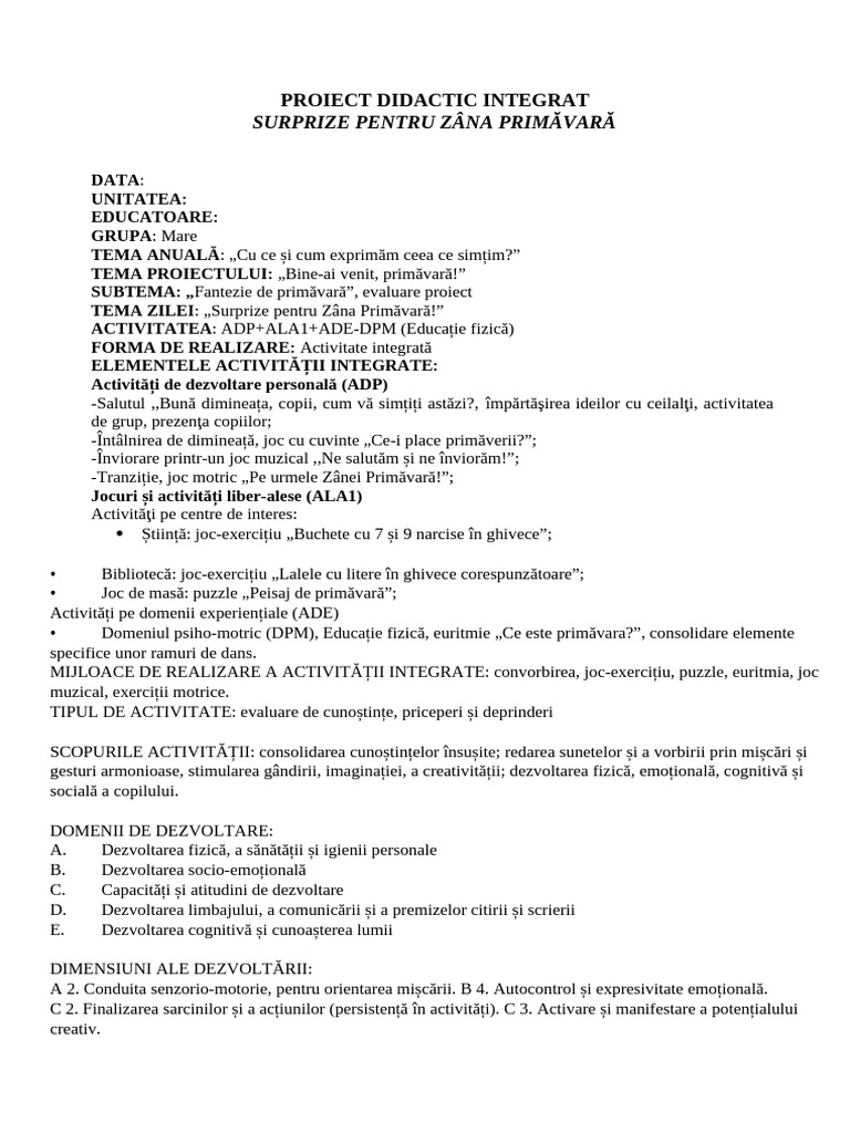2.proiect Adp+ala+dpm Surprize Pentru Zana Primavara (1702) | PDF
