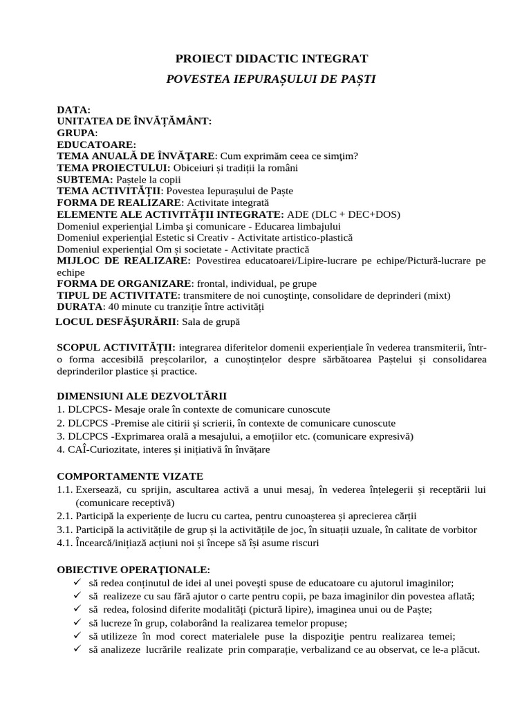 5.proiect Dlc+dec+dos Povestea Iepurasului de Pasti (1705) | PDF