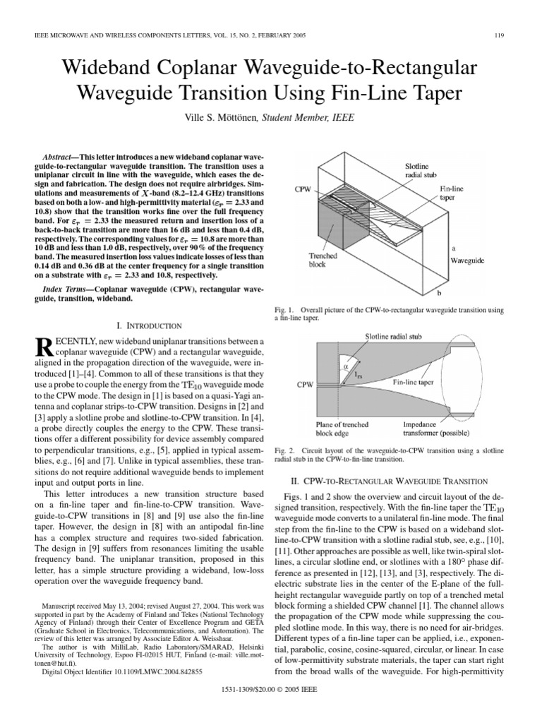 Wideband Coplanar Waveguide-To-rectangular Waveguide Transition Using Fin-Line Taper | PDF ...