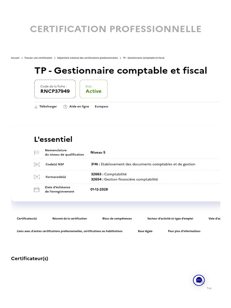 RNCP37949 - TP - Gestionnaire Comptable Et Fiscal | PDF