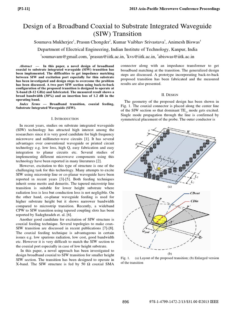 Design of A Broadband Coaxial To Substrate Integrated Waveguide SIW ...