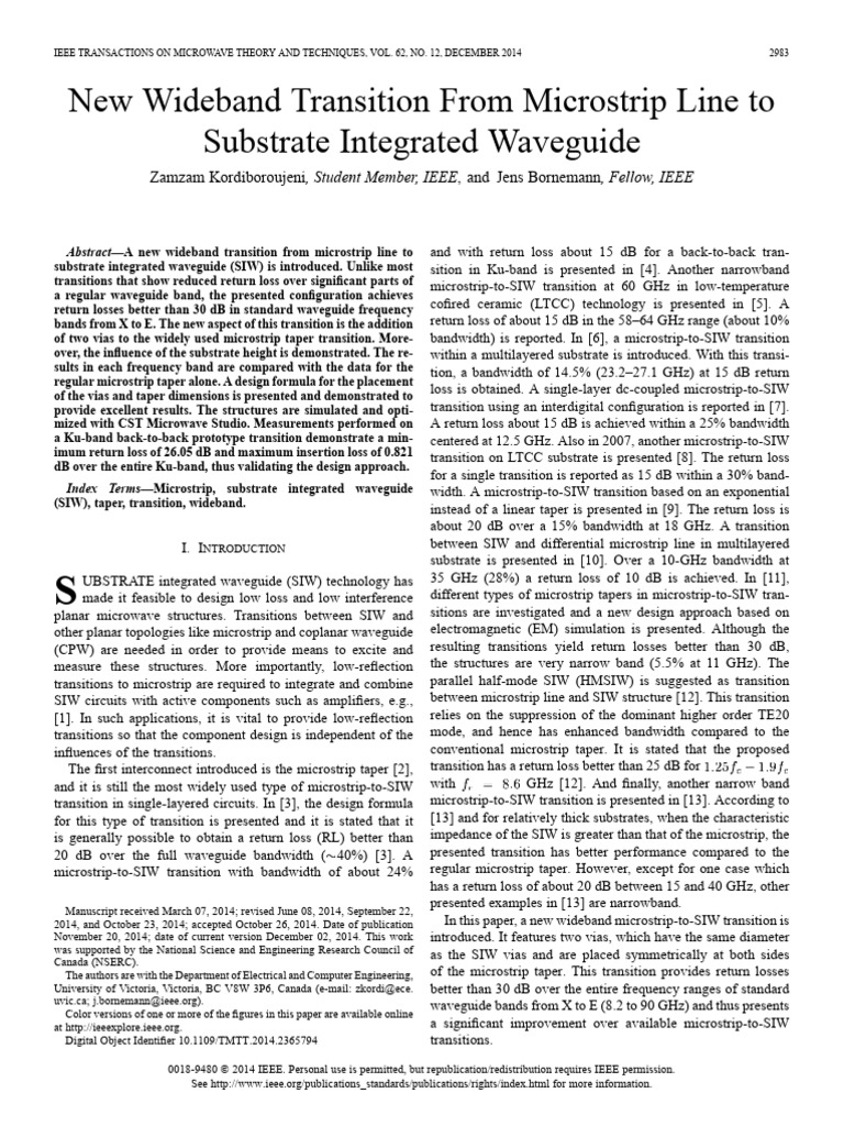 Wideband Microstrip to SIW Transition | PDF | Electrical Engineering ...