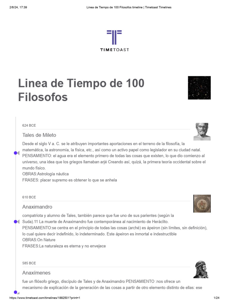 Linea de Tiempo de 100 Filosofos Timeline - Timetoast Timelines | PDF