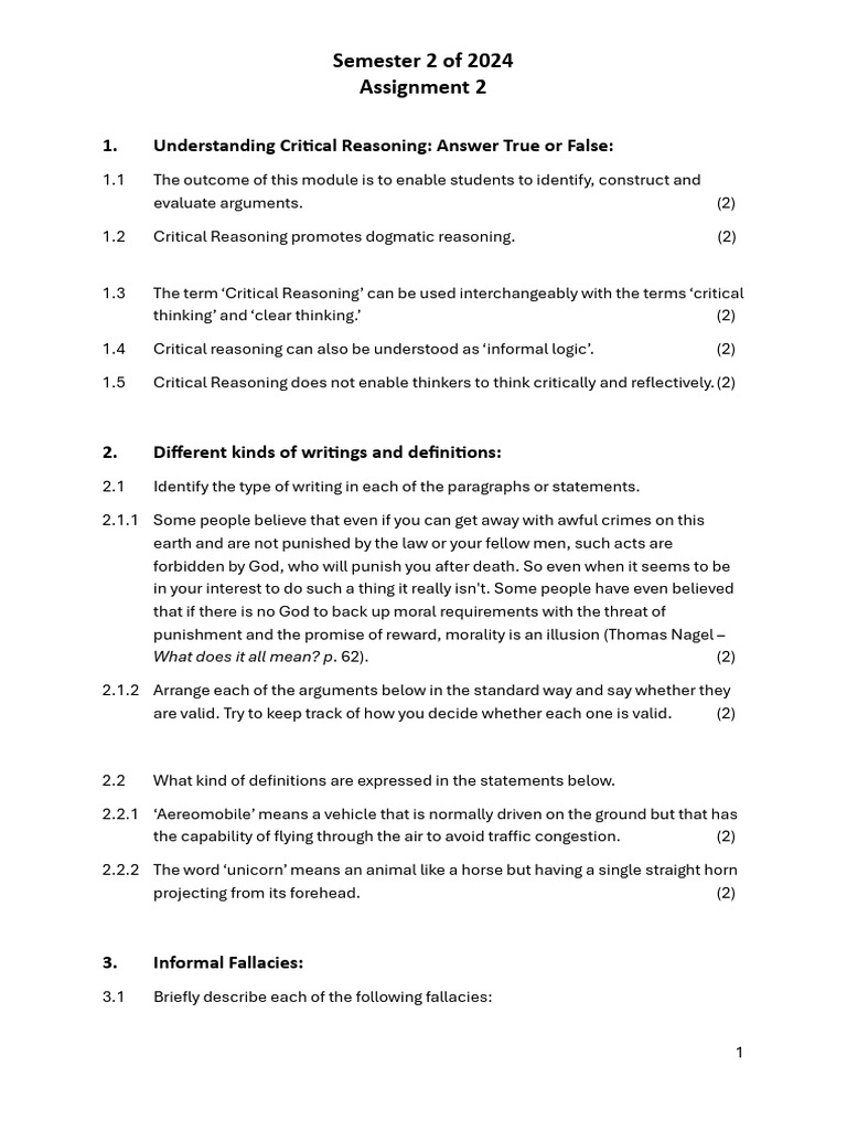 PLS2601 - Sem2 Assignment 2 - 2024 | PDF | Argument | Fallacy