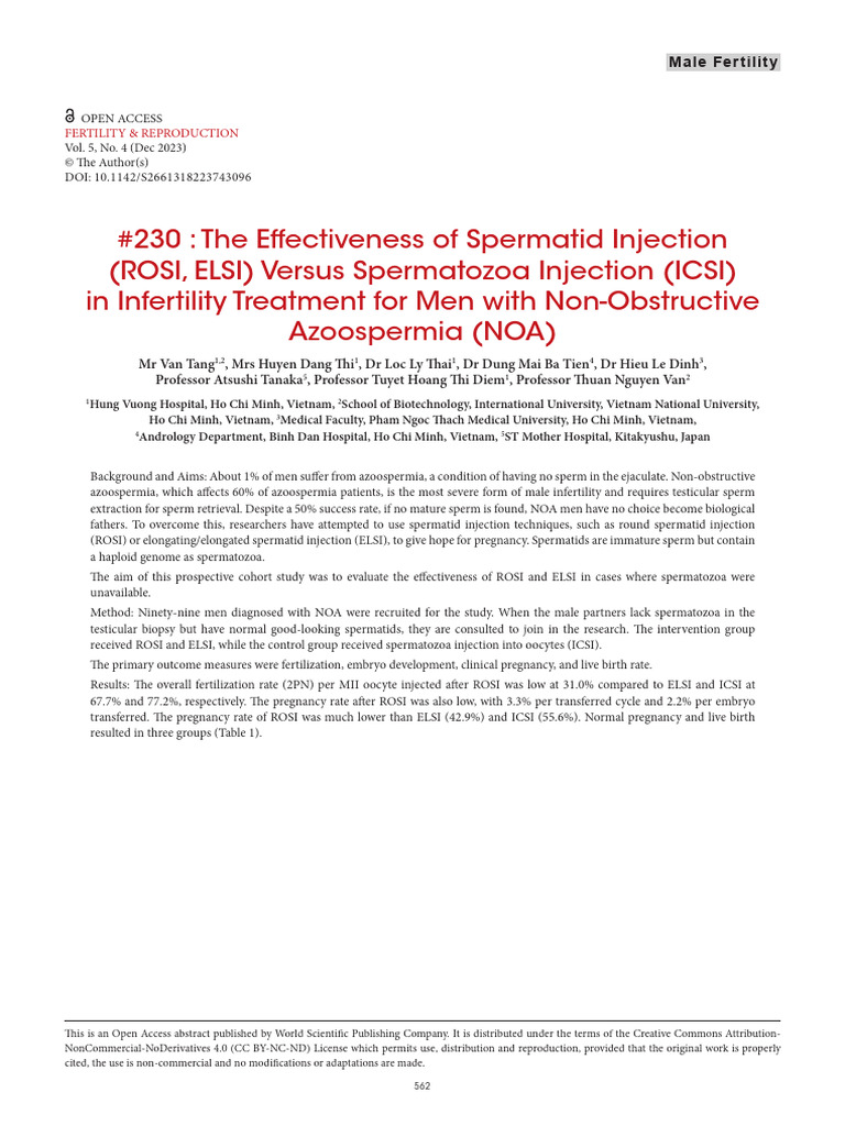 The Effectiveness of Spermatid Injection | PDF