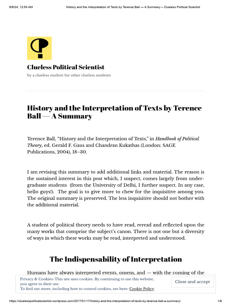 History and The Interpretation of Texts by Terence Ball - A Summary ...