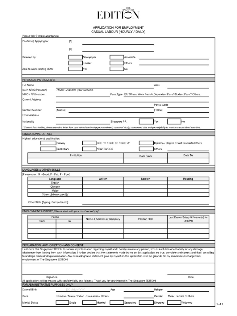 SINEB Employment Application Form Casual Labour 230907 | PDF