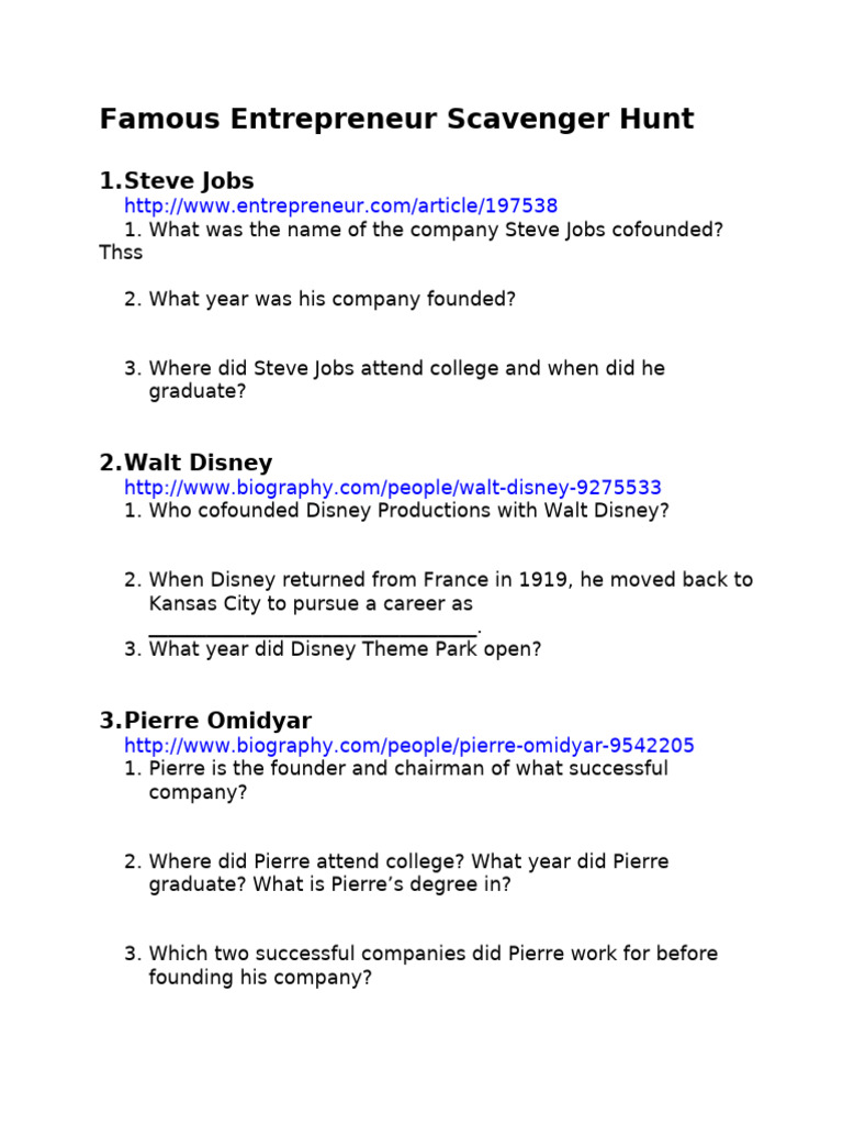 Famous Entrepreneur Scavenger Hunt 2020 | PDF