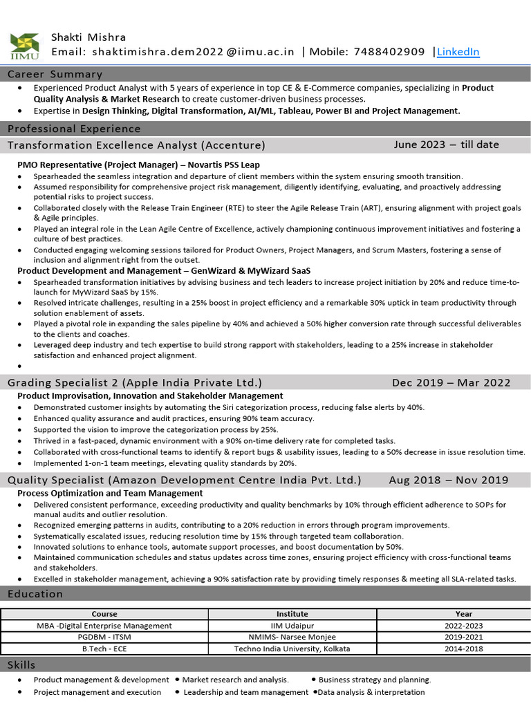 Shakti Mishra - CV | PDF | Agile Software Development | Art