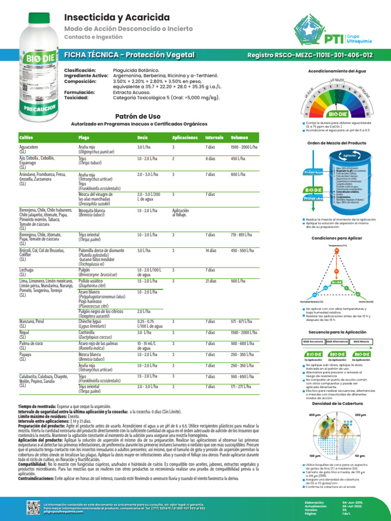 Ficha Técnica de Biodie Insecticida | PDF