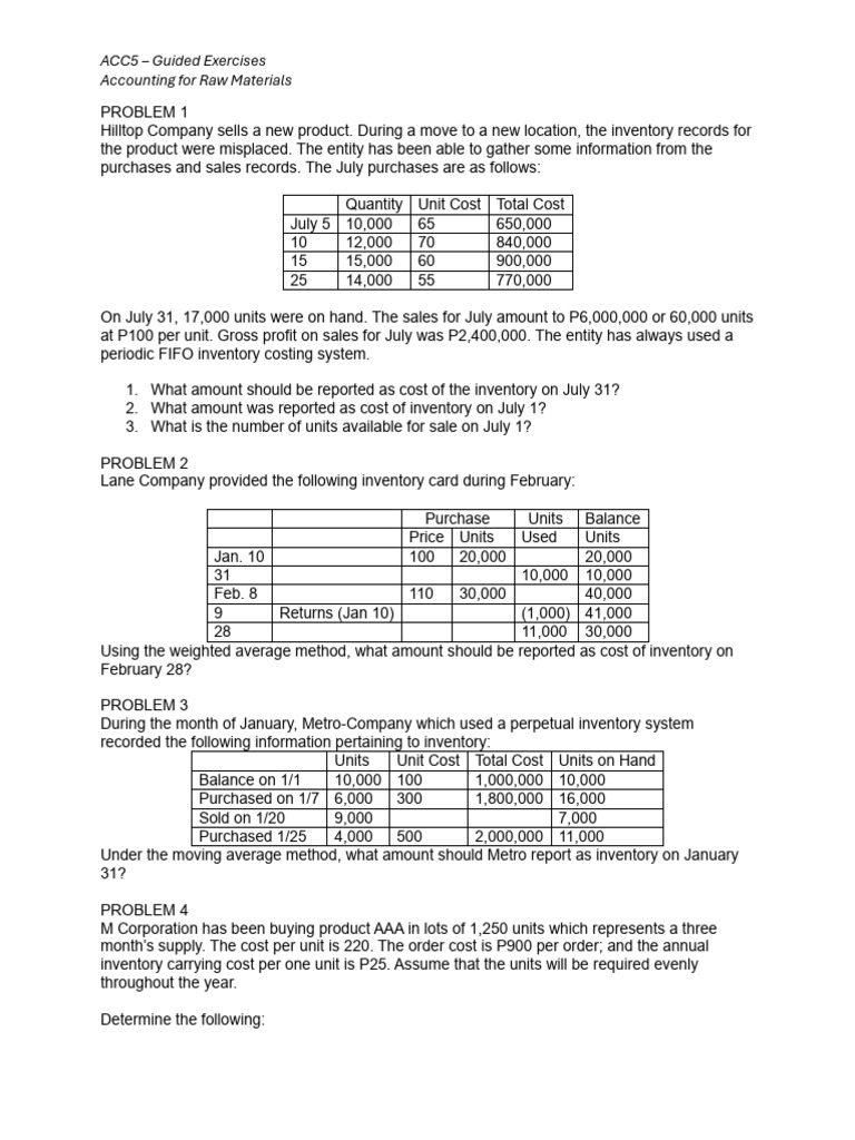 Accounting Inventory Exercises | PDF | Inventory | Logistics