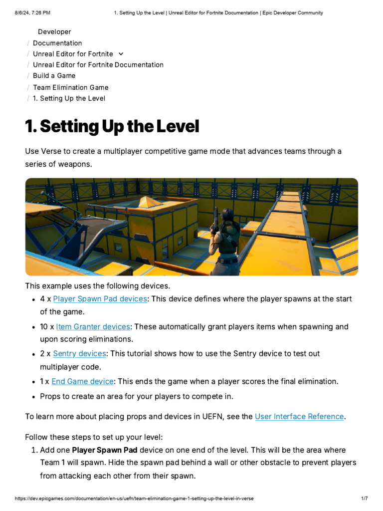 1. Setting Up the Level _ Unreal Editorr for Fortnite Documentation _ Epic Developer Community | PDF