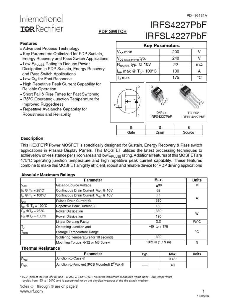 Infineon IRFS4227 DataSheet v01 - 01 EN | PDF