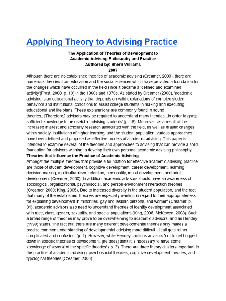 Applying Theory To Advising Practice | PDF | Theory | Identity (Social ...