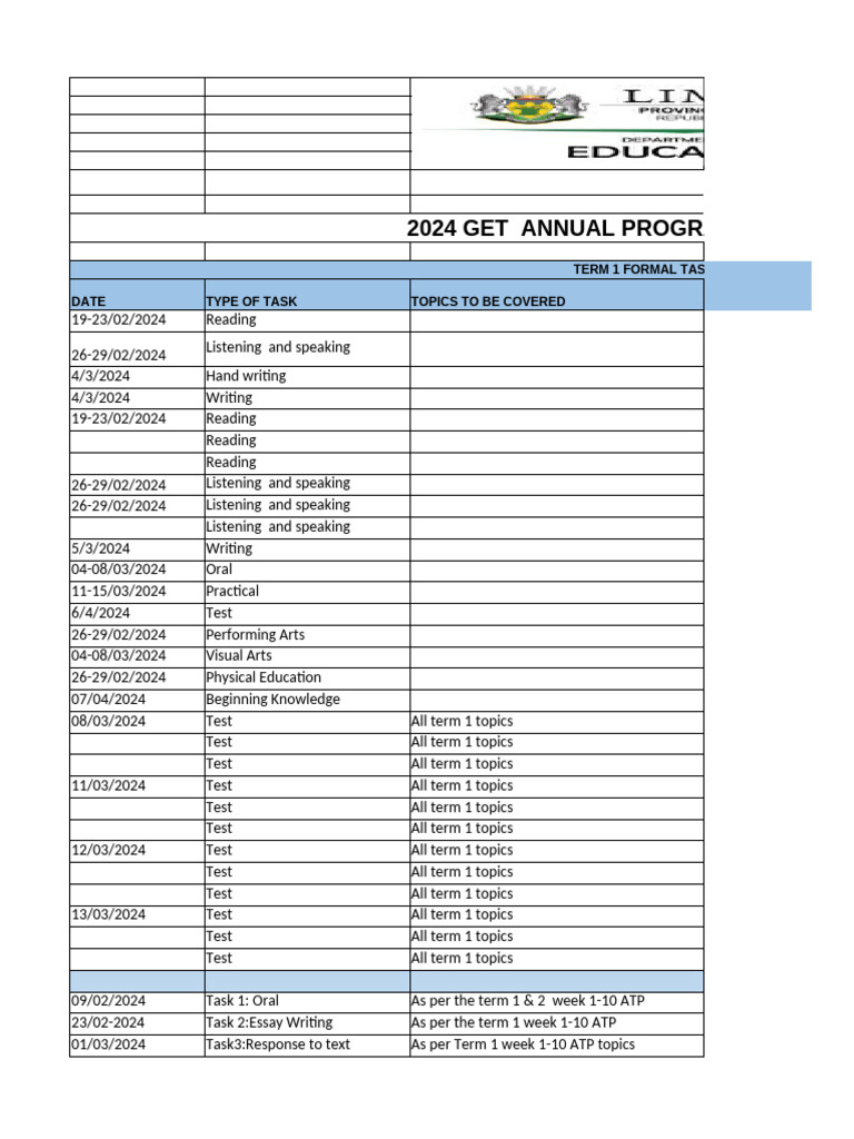 2024 GET Annual Programme of Assessment Vhembe West | PDF