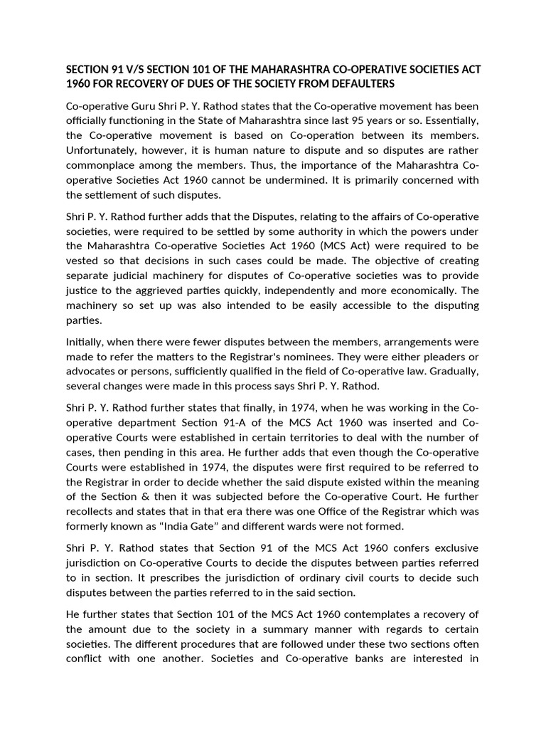 Section 91 vs. Section 101 of MCS Act 1960 | PDF
