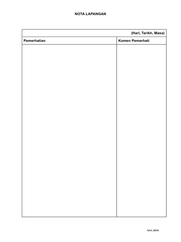 Temlate Nota Lapangan | PDF