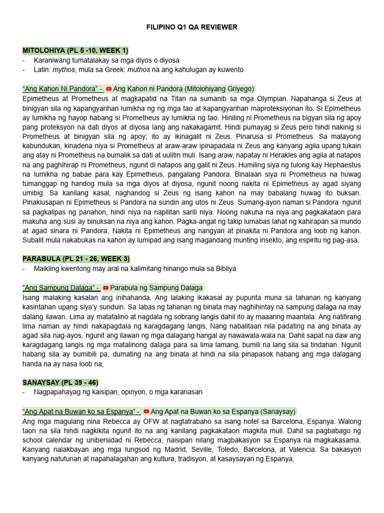 Filipino q1 Qa Reviewer | PDF