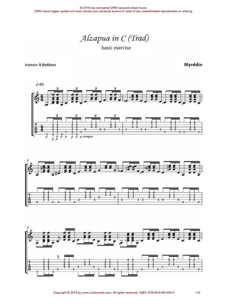 Sheet Music and Tabs Alzapua in C (Trad) Exercise | PDF