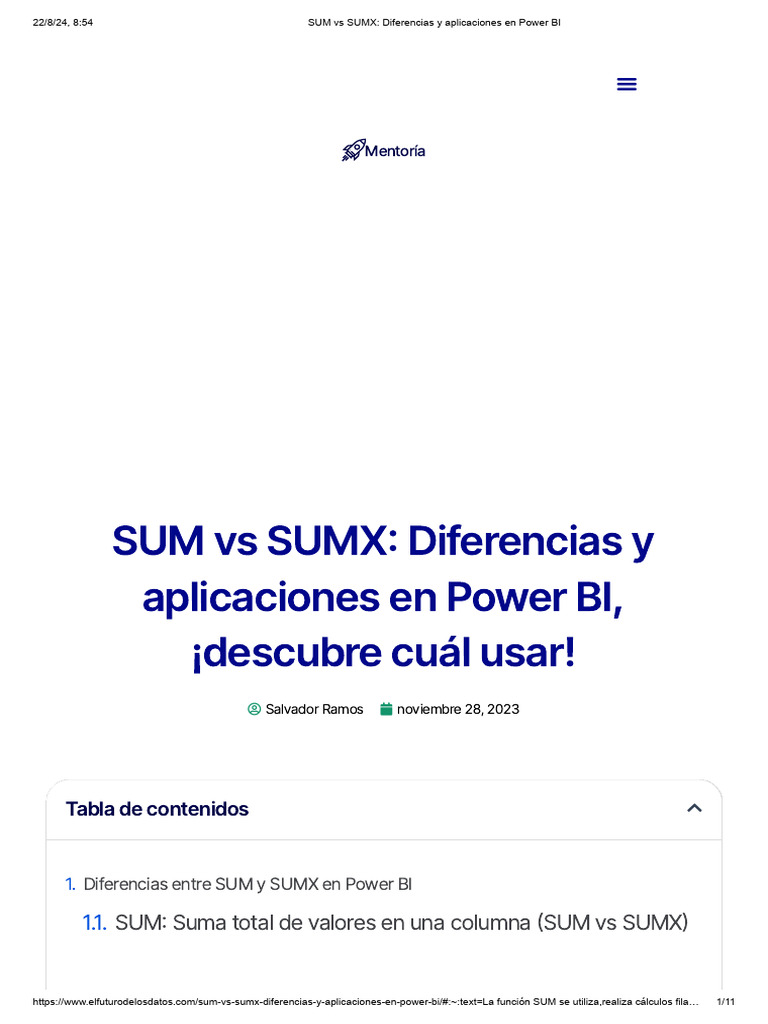 SUM Vs SUMX - Diferencias y Aplicaciones en Power BI | PDF