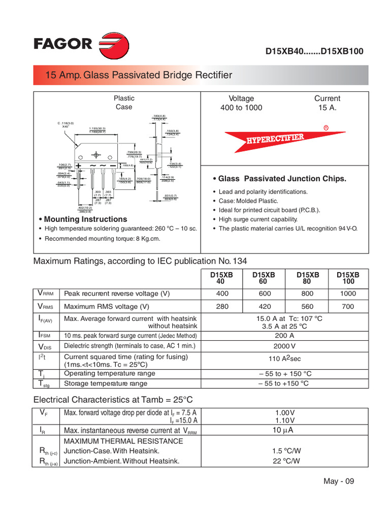 15 Amp. Glass Passivated Bridge Rectifier: Voltage 400 To 1000 Current ...