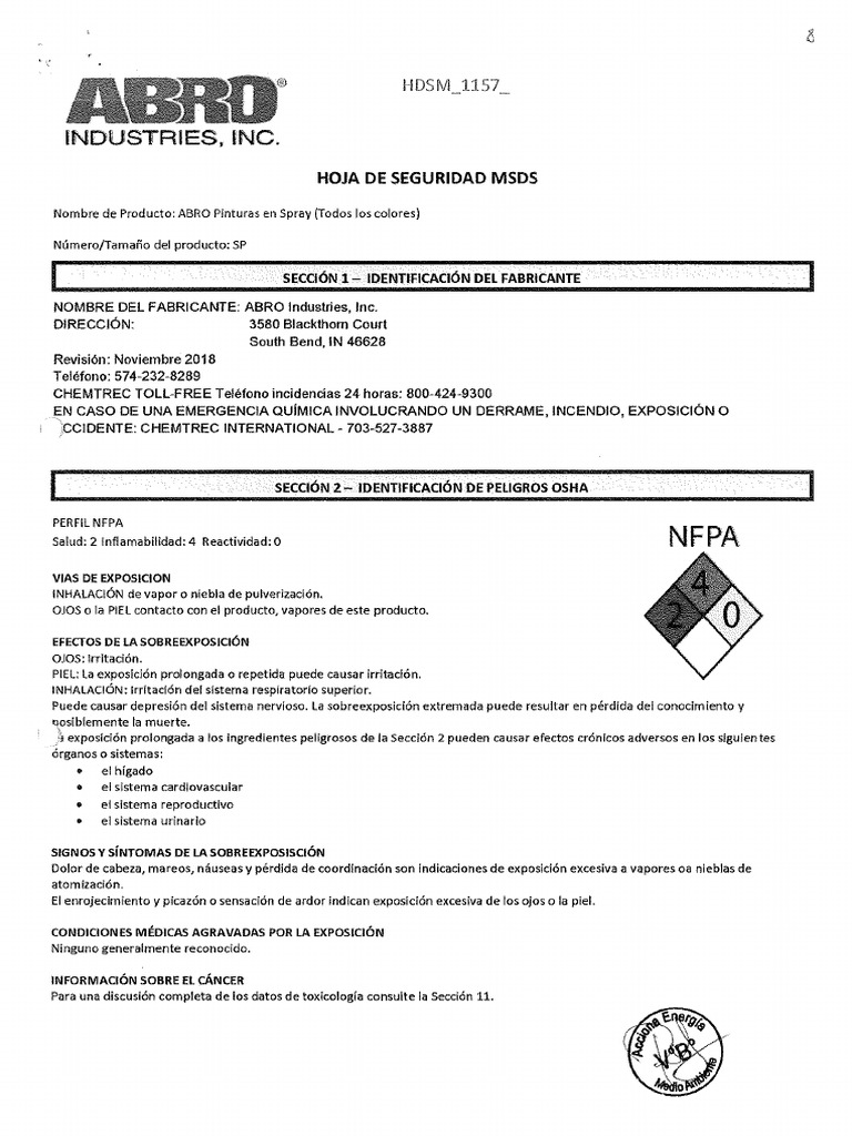8. MSDS - Pinturas en Spray | PDF