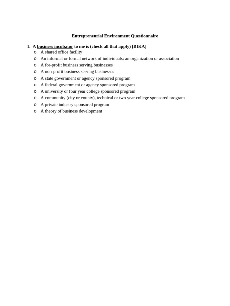 Entrepreneurial Environment Questionnaire 4-28-15 | PDF