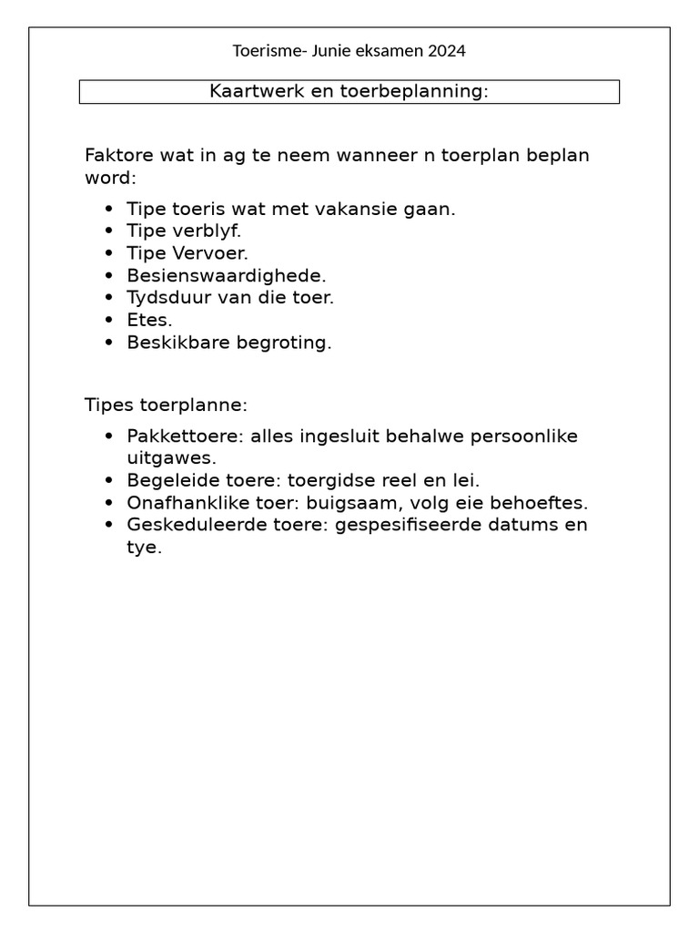 Toerisme REKORD Eksamen 2024 | PDF