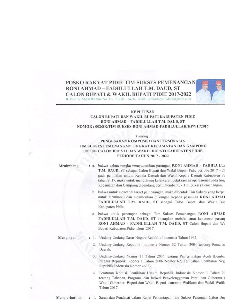 CONTOH SK TIM Pemenangam | PDF