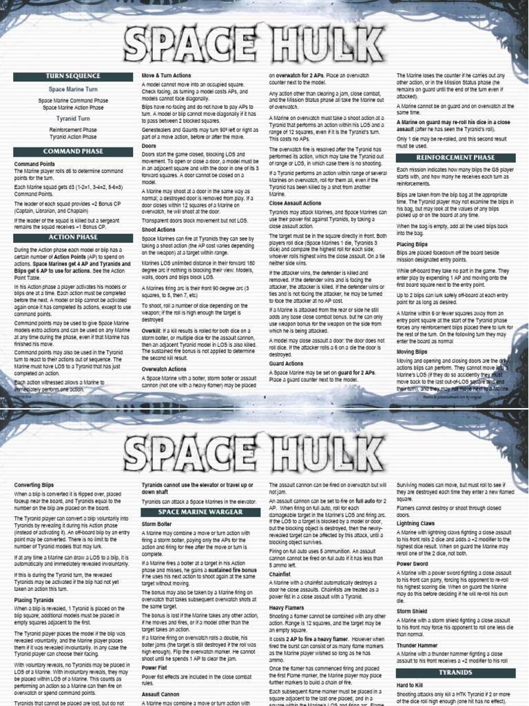 Space Hulk Rules Summary | PDF