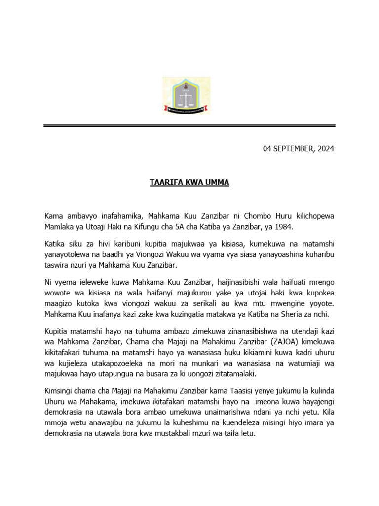 Taarifa Kwa Umma | PDF