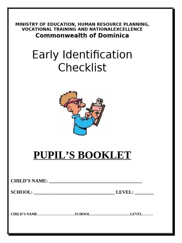 Early I Dentifcation Checklist | PDF