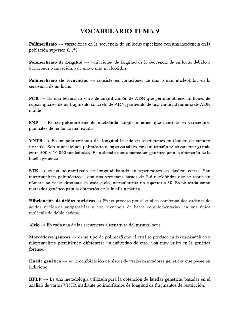 Vocabulario Tema 9 | PDF