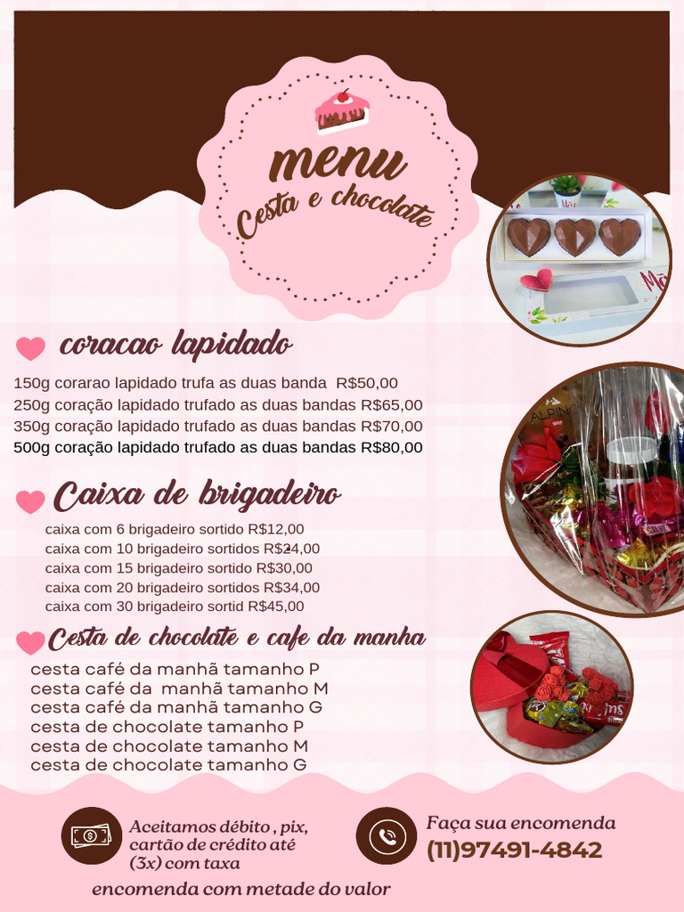 Cardápio de Bolos Confeitaria Moderno Rosa Marrom Menu | PDF