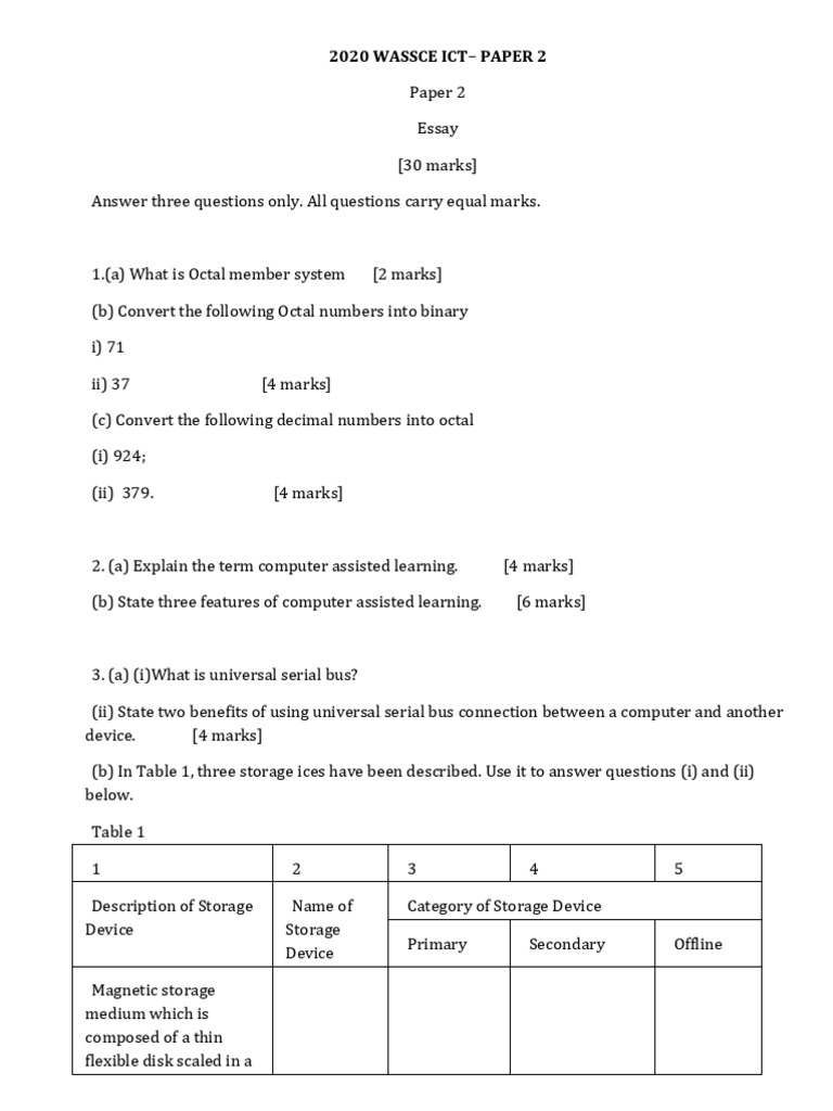 2020 Wassce Information & Comm. Tech - Paper 2 | PDF