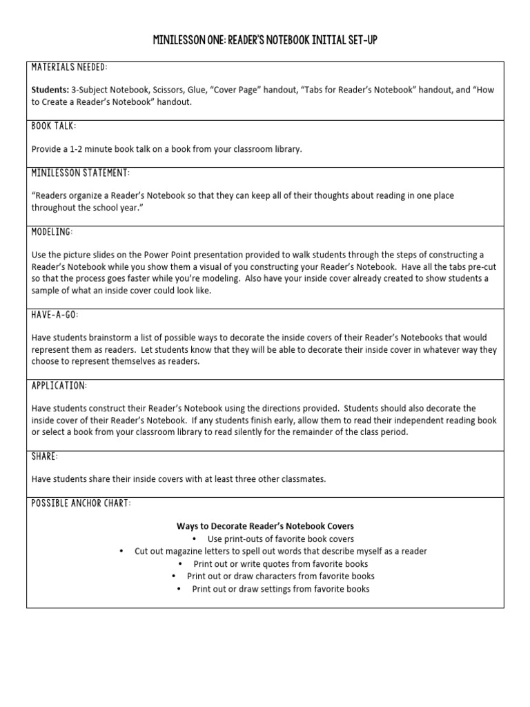 Reading Worshop Minilesson 1 | PDF
