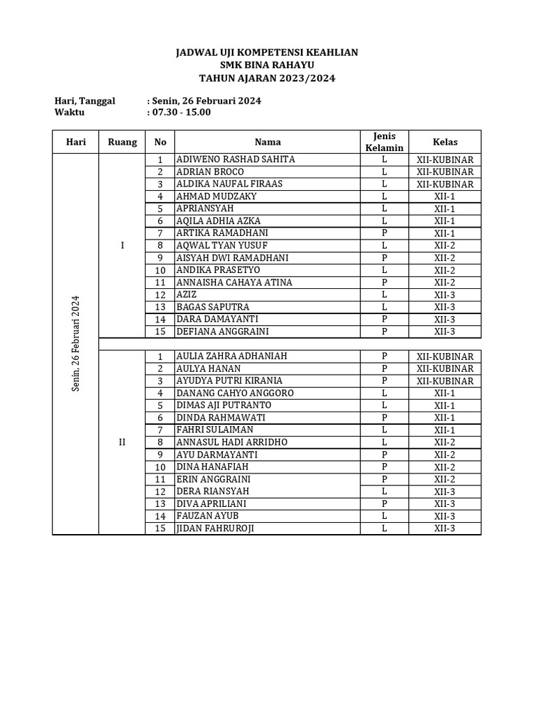 Jadwal Ujikom 2024 | PDF