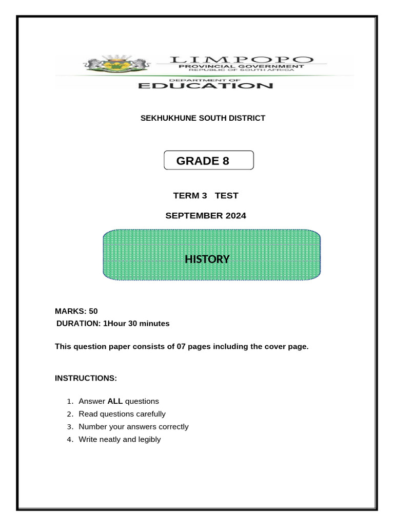 Grade 8 History Term 3 Test 2024 | PDF | Ghana | Social Science