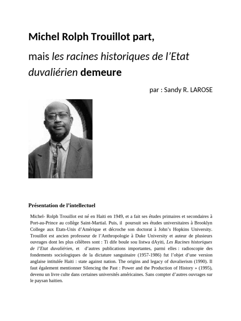 Michel Rolph Trouillot Part | PDF