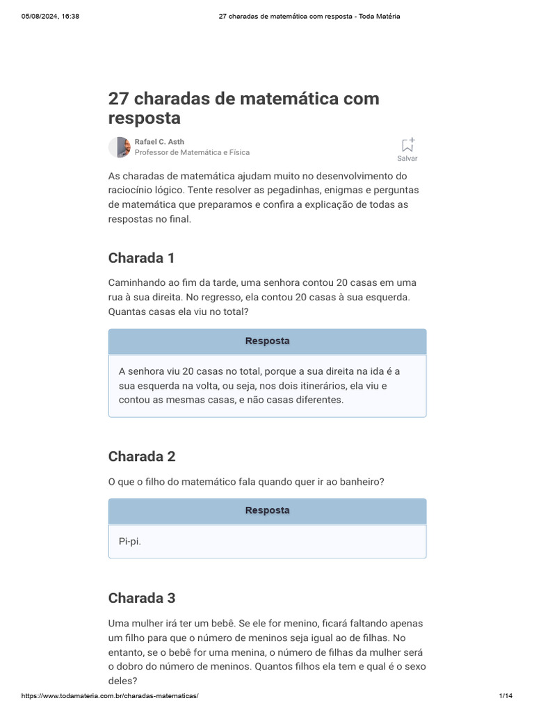 27 Charadas de Matemática Com Resposta - Toda Matéria | PDF