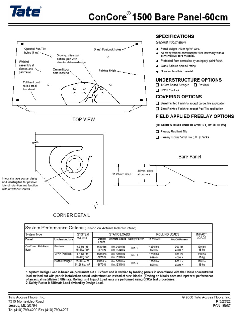 67912_Tate ConCore_1500_Panel Data Sheet 60cm | PDF